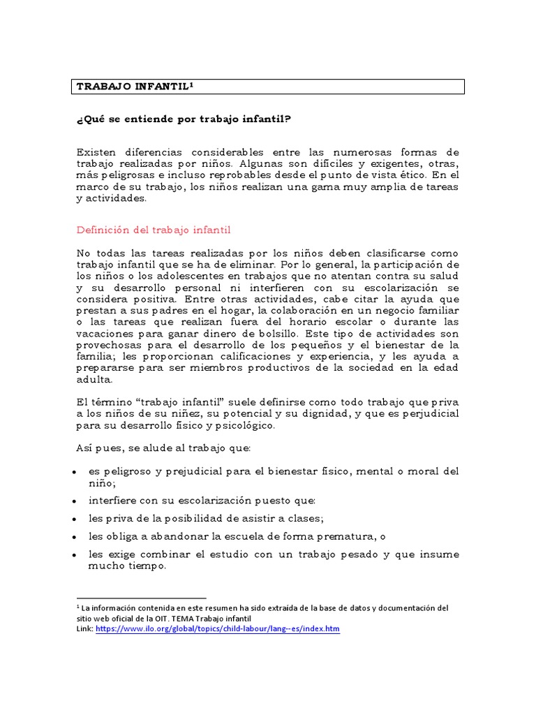 Resumen OIT | PDF | Trabajo infantil | Planificación