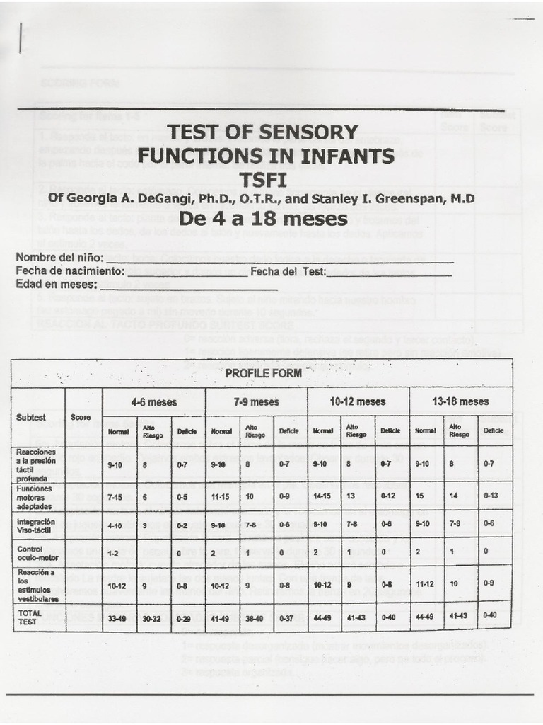 Test of Sensory Functions in Infants - 4-18 Meses | PDF