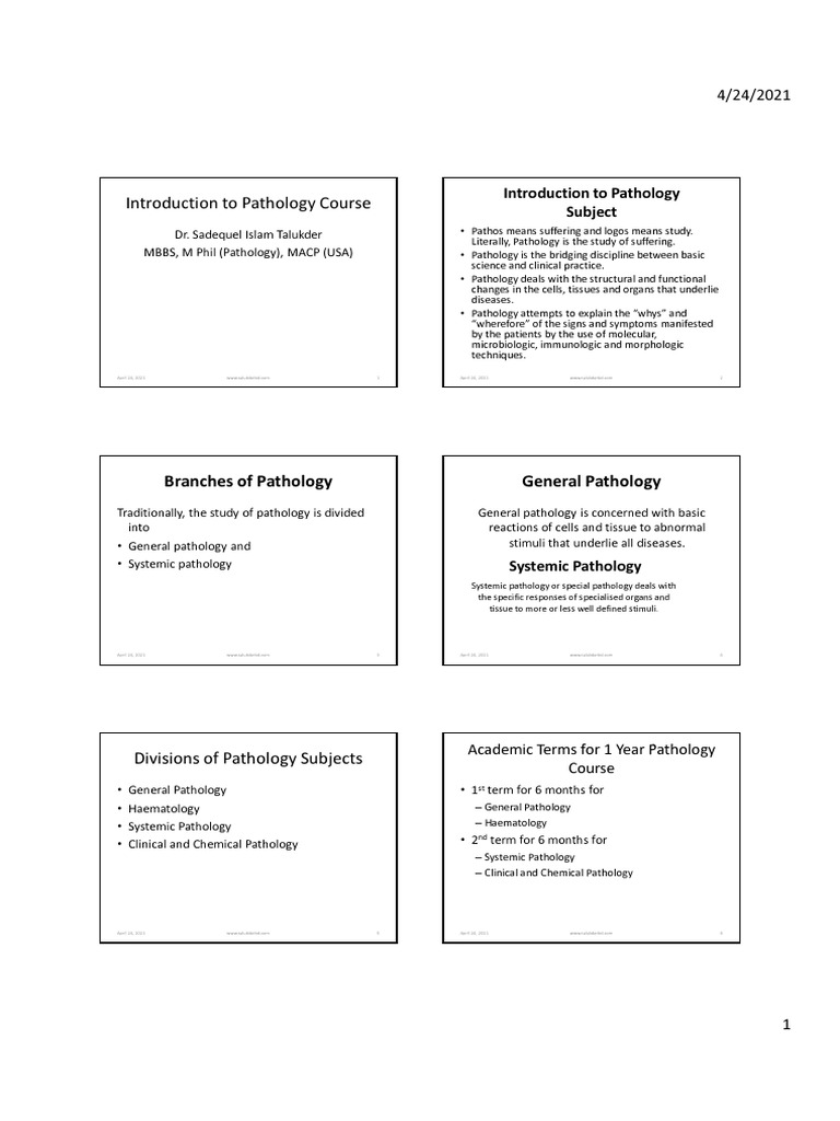Pathology Course Introduction | PDF | Pathology | Cytopathology