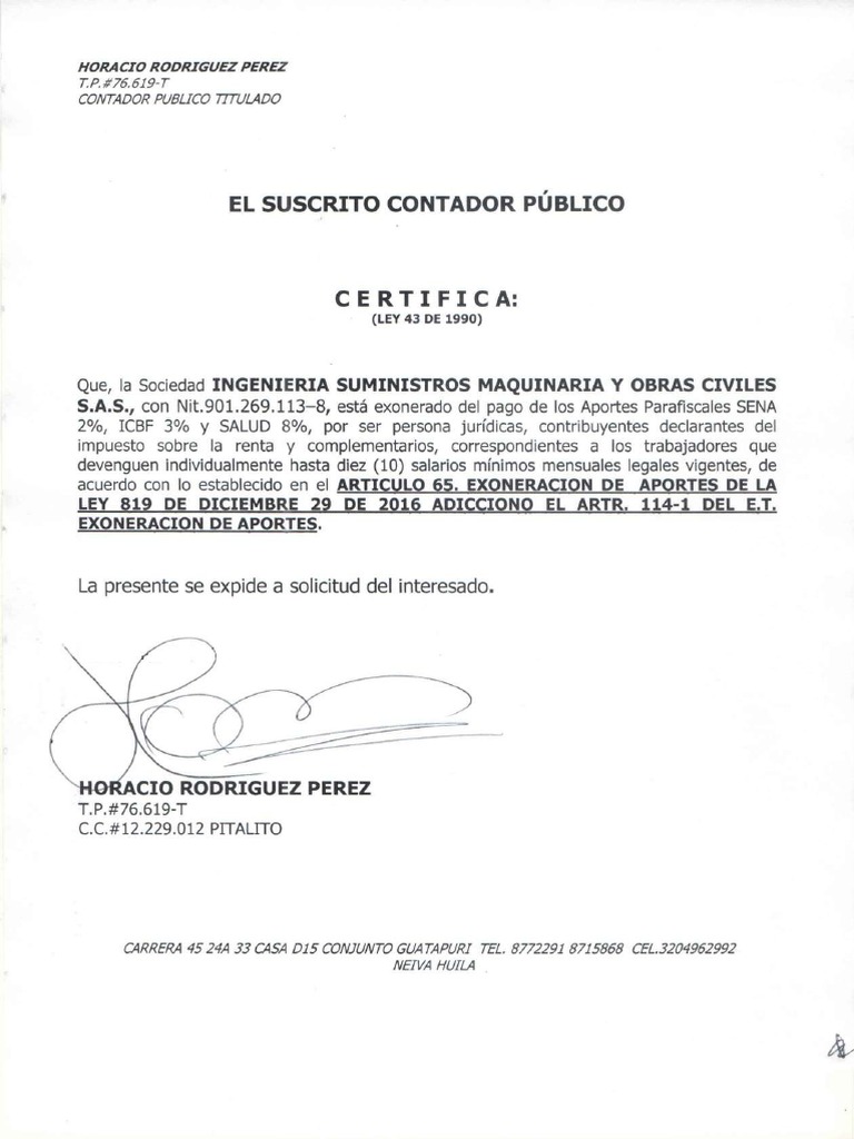 Certificado de Exoneracion-1 | PDF