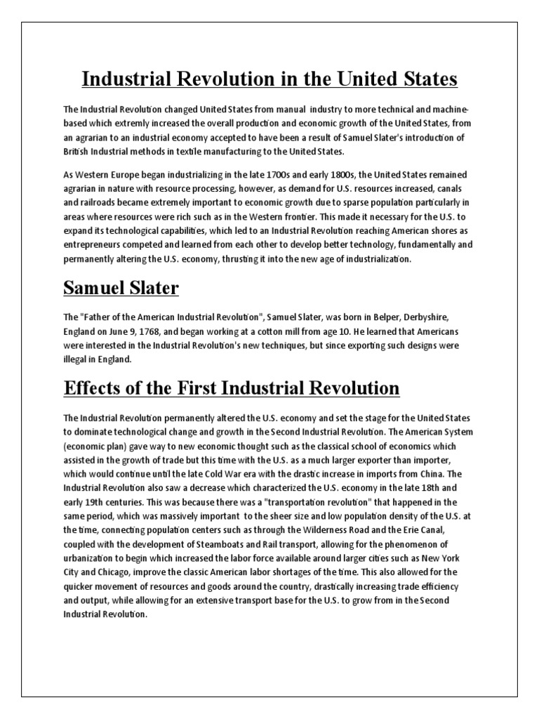 Industrial Revolution in The United States | PDF | Industrial ...