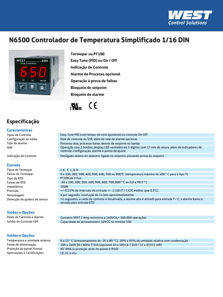 Controlador West N6500 - Rev2019 | PDF | Termopar | Quantidades físicas