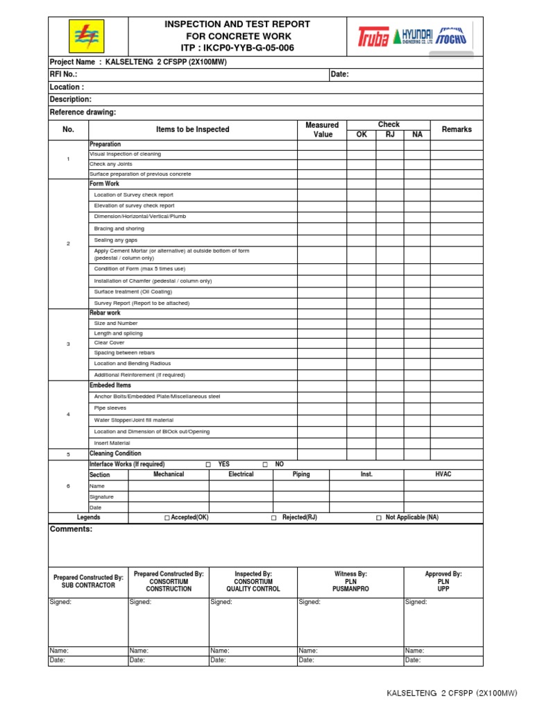 Inspection and Test Report For Concrete Work ITP: IKCP0-YYB-G-05-006 ...