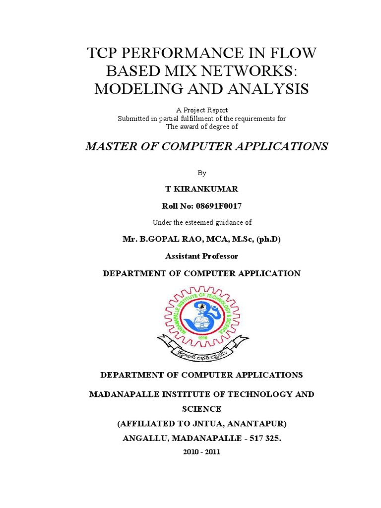 TCP Performance in Flow Based Mix Networks: Modeling and Analysis | Download Free PDF | Doctor ...