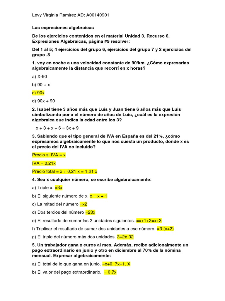Ramirez Levy Virginia. Expresiones Algebraicas | PDF