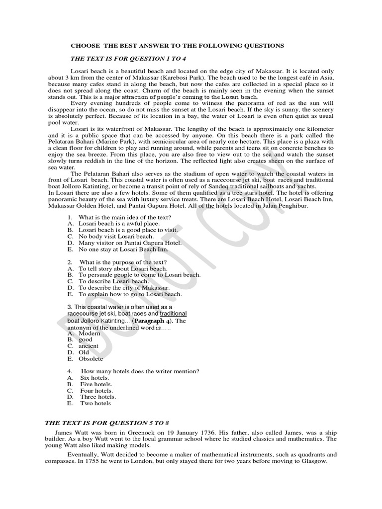 PDF Kisi-Kisi Soal Un BHS Inggris 2022 | PDF | James Watt | Steam Engine PDF Kisi-Kisi Soal Un BHS Inggris 2022 | PDF | James Watt | Steam Engine
