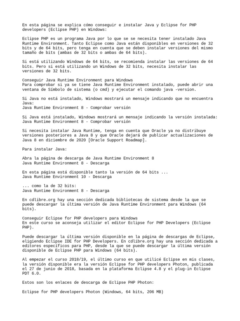 Instalacion Eclipse PHP | PDF | Eclipse (software) | Java (lenguaje de programación)