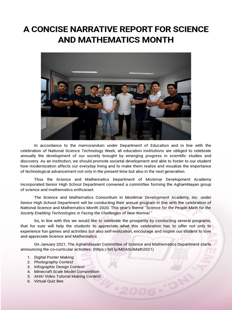 A Concise Narrative Report For Science and Mathematics Month | PDF ...