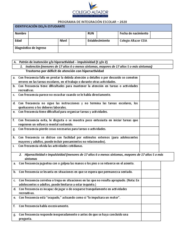 Criterios Diagnóstico TDAH - DSM-V | PDF | Desorden hiperactivo y ...