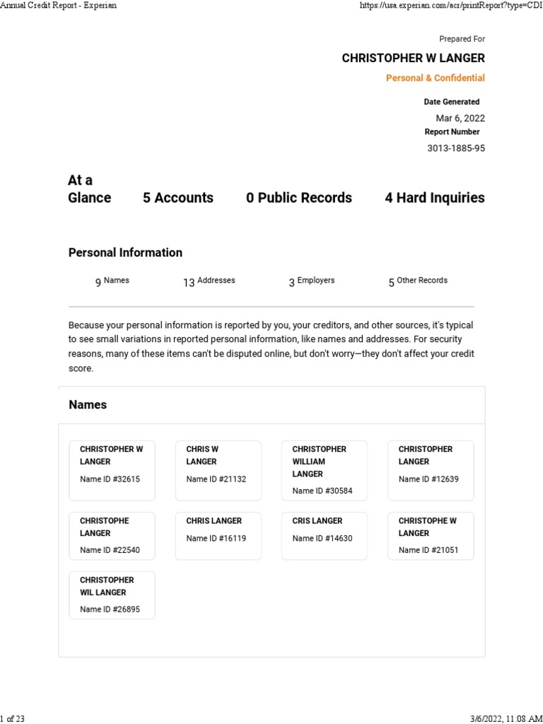 Annual Credit Report - Experian | PDF