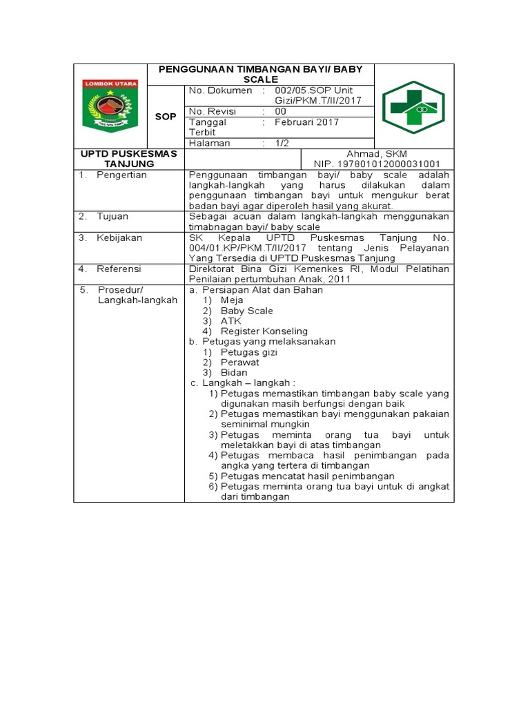 Sop Penggunaan Timbangan Baby Scale | PDF