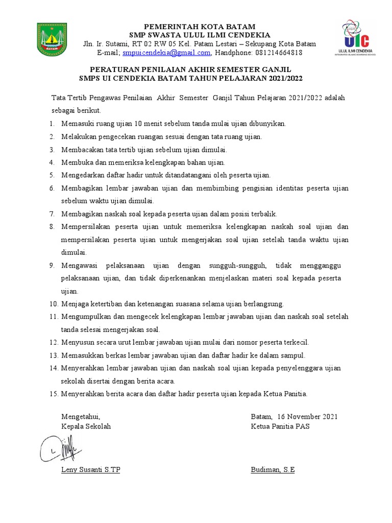 Tatip Pengawas PTS 2021-2022 | PDF