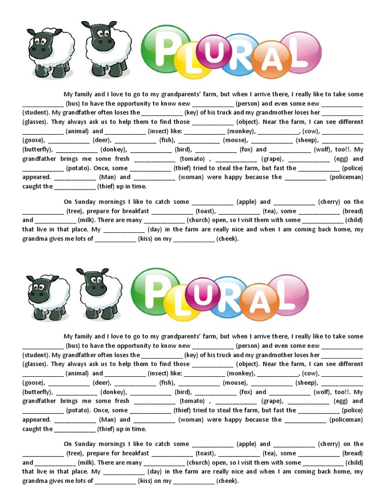 Text Plural of Nouns Reading Comprehension Exercises - 92555 | PDF