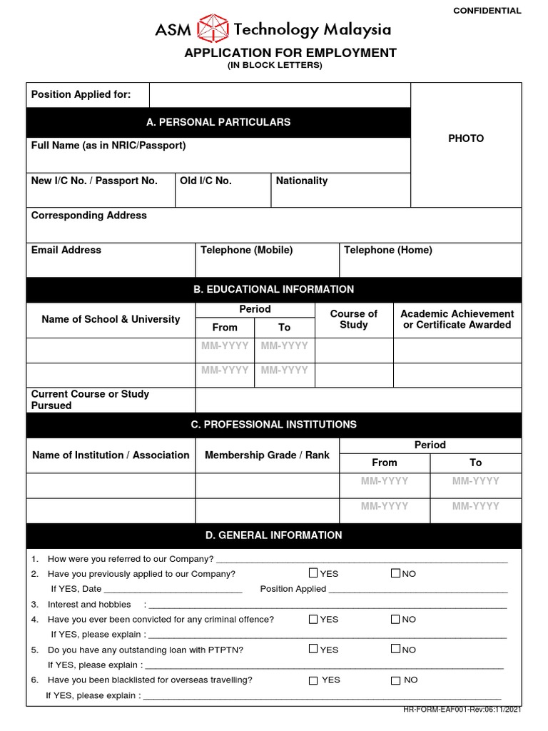 Hr 001 Application For Employment Rev 5 Pdf Employment