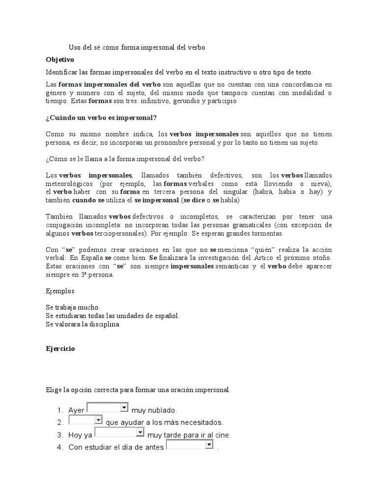 Uso del "se" impersonal en verbos | PDF | Verbo | Morfología