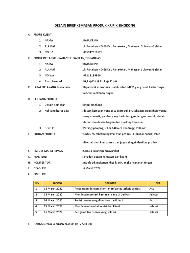 Desain Brief Kemasan Produk Kripik Singkong | PDF