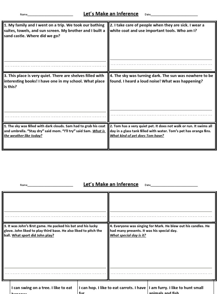 Let's Make An Inference: Name - Date | PDF | Language Arts & Discipline