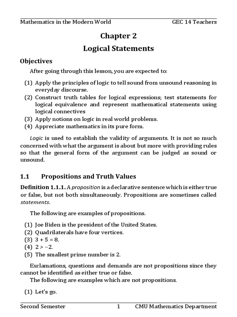 Chapter 2 - Logic (New) | PDF | Proposition | Logic