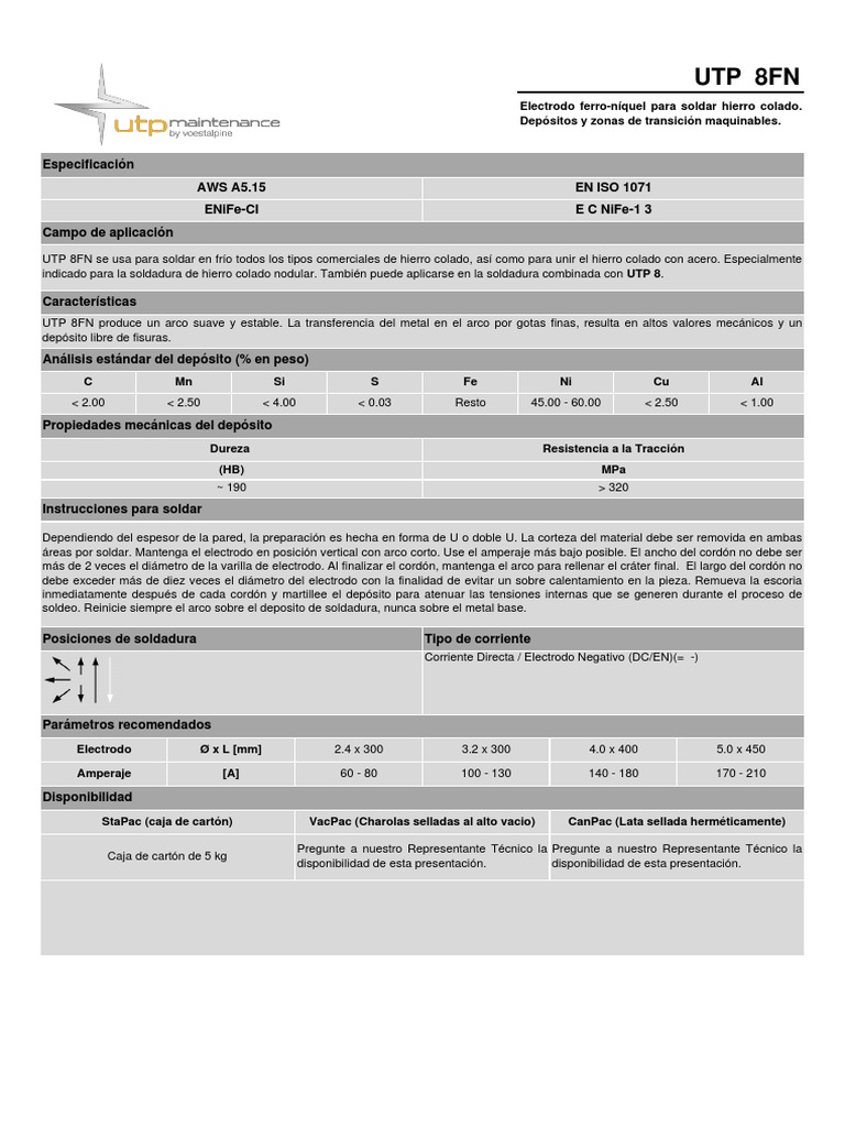 UTP 8FN: Soldadura de Hierro Colado | PDF | Construcción | Soldadura