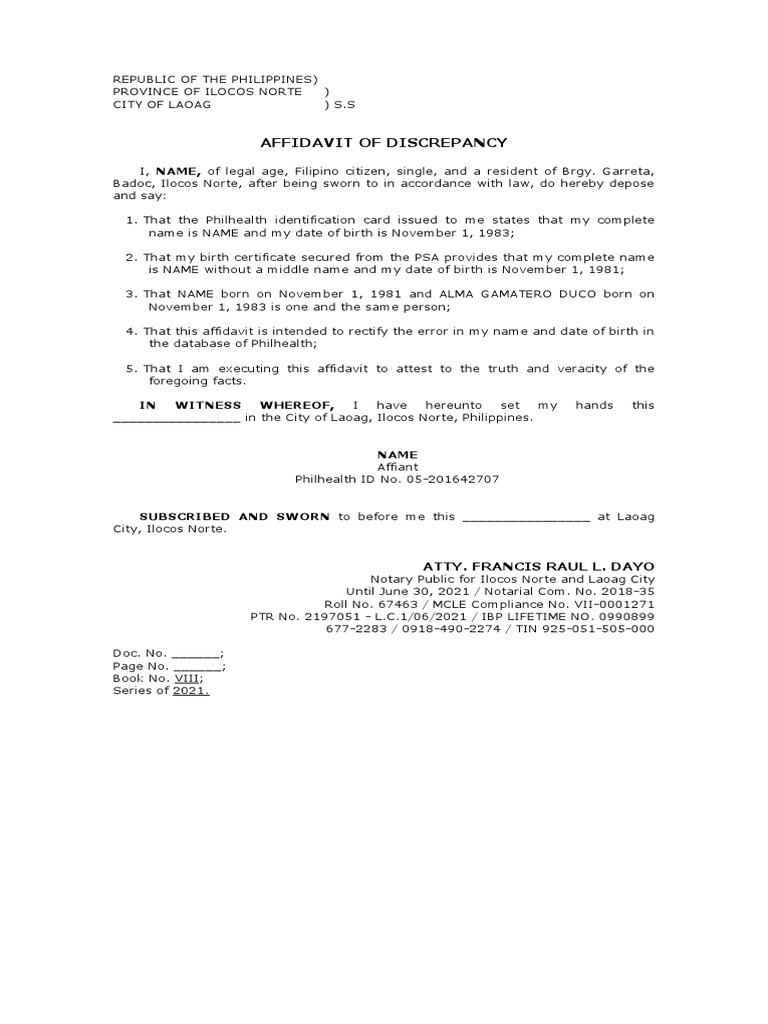 Affidavit of Discrepancy for Philhealth | PDF
