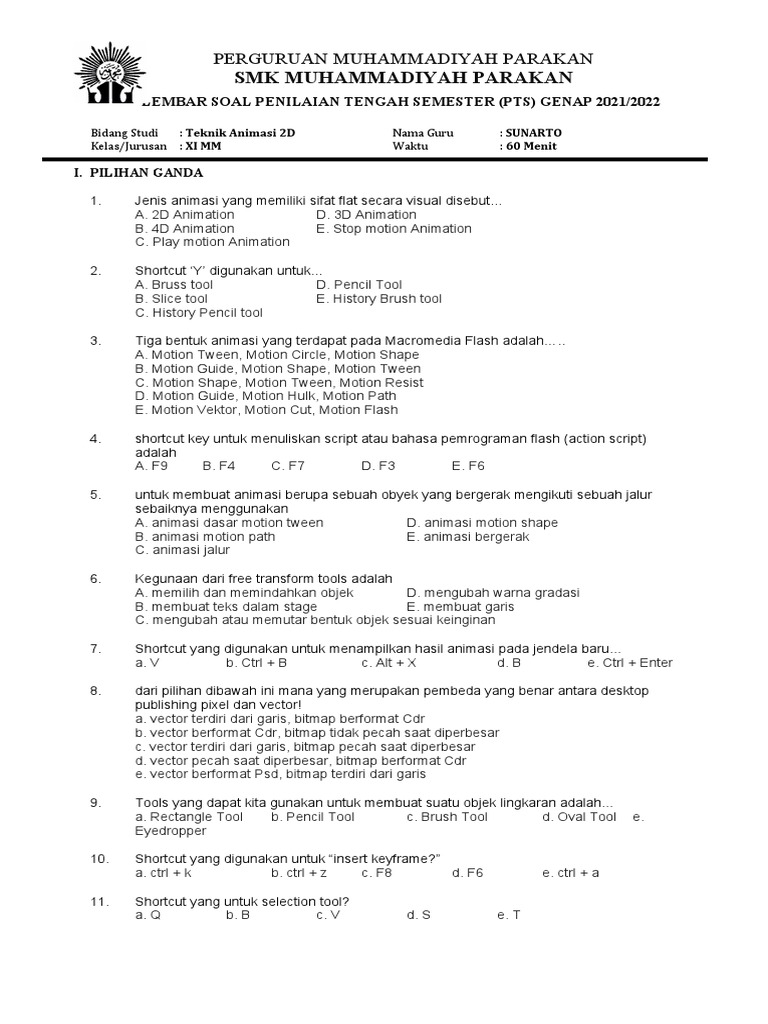 PTS Genap XI MM Animasi 2021-2022 | PDF