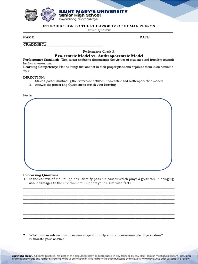 Activity Sheet - Ecocentric Vs Antropocentric Model | PDF | Psychology ...