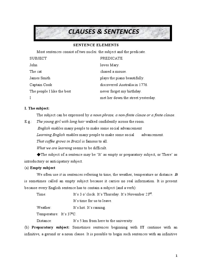 Sentence Structure Elements Guide | PDF | Verb | Clause