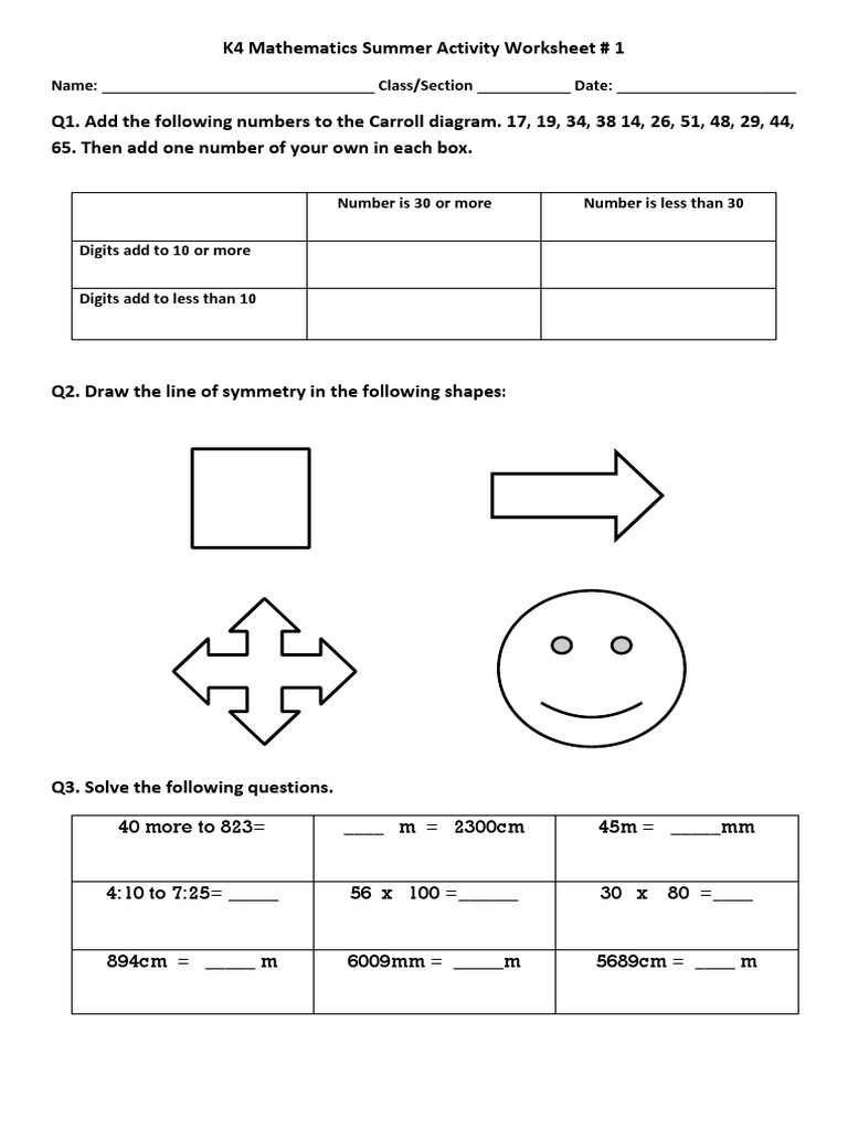 K4 Math Summer Activity Worksheets | PDF | Area | Geometry
