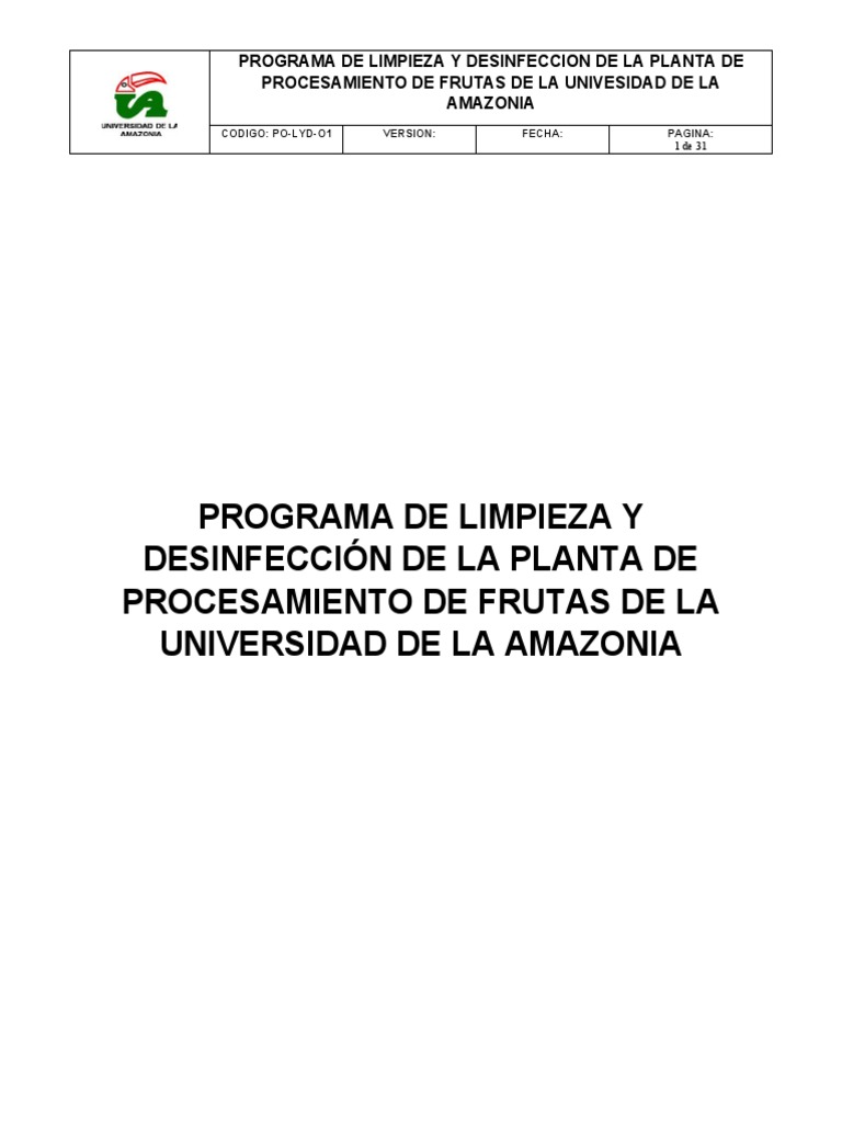 Programa de Limpieza y Desinfeccion | PDF | Alimentos | Agua