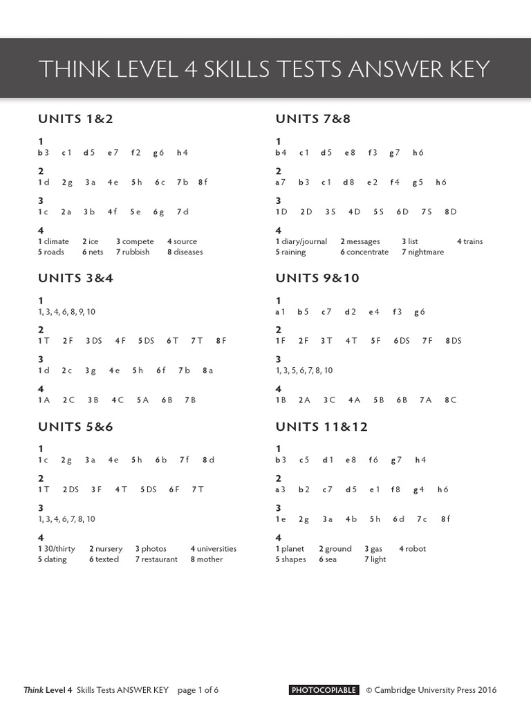 Think Level 4 Skills Test Key Scripts Acknowledgements | PDF ...