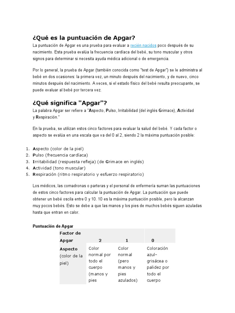 Qué Es La Puntuación de Apgar | PDF | Partería | Medicina CLINICA