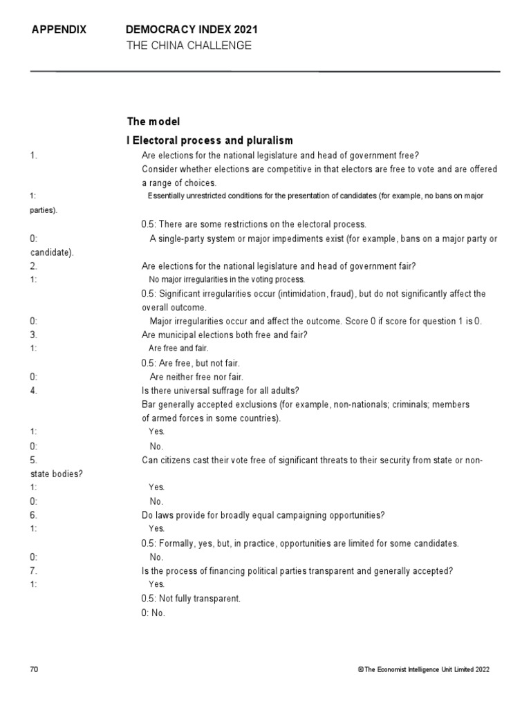 The China Challenge: Appendix Democracy Index 2021 | PDF | Elections ...