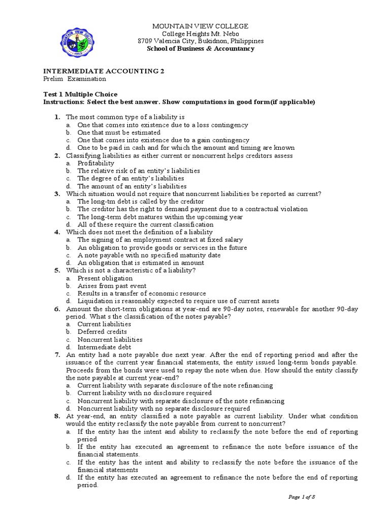 Intermediate Accounting 2 Prelim Exam | PDF | Bonds (Finance) | Refinancing