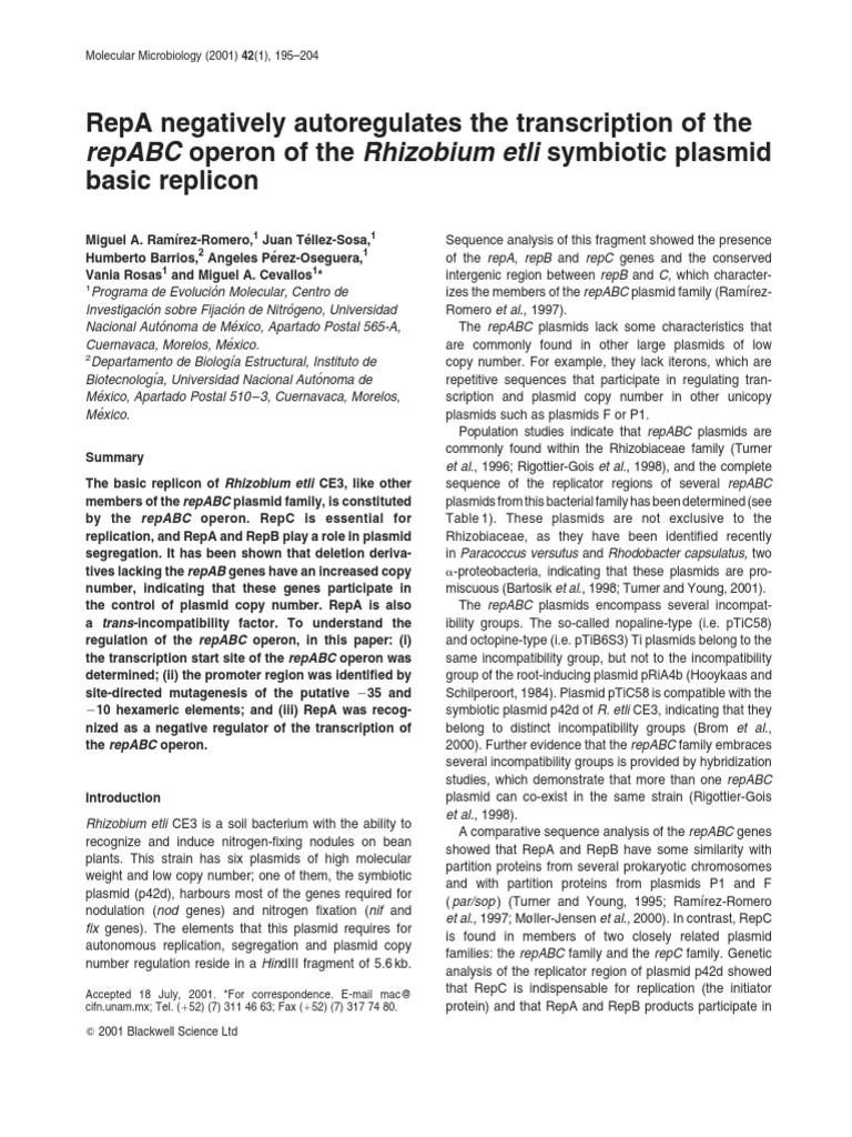 RepA Negatively Autoregulates The Transcription of The repABC Operon of ...
