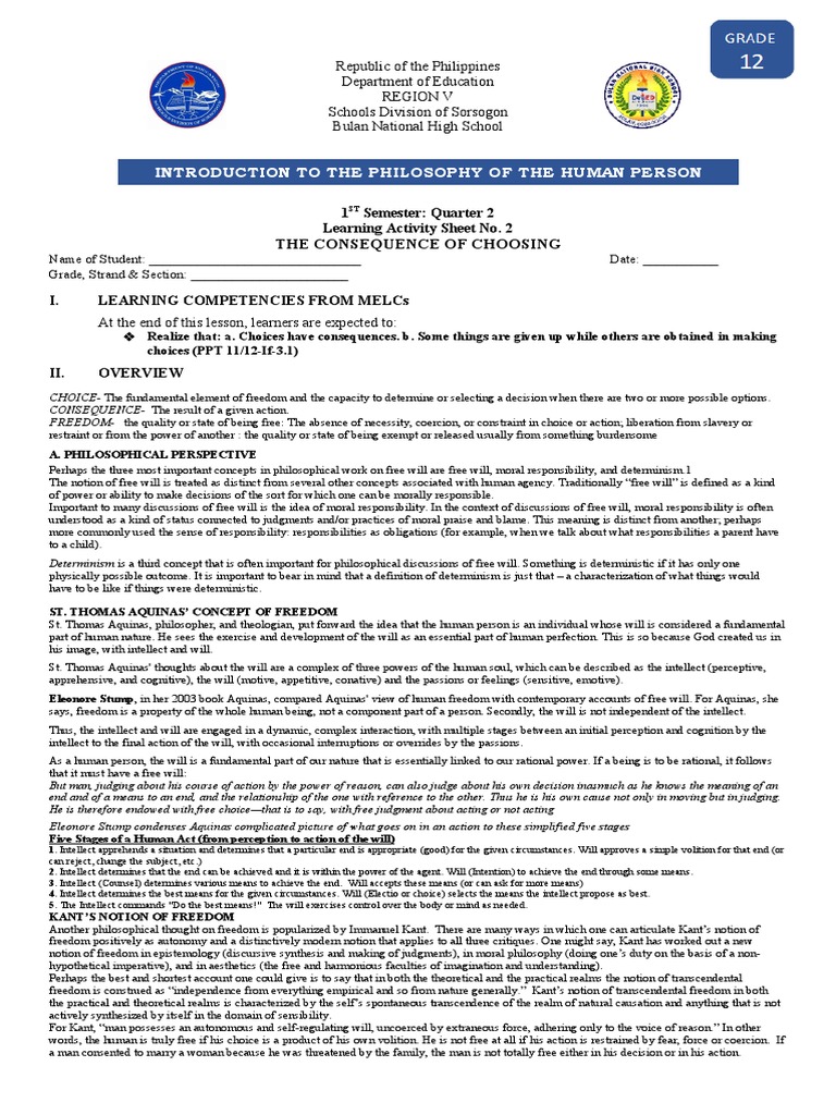 Introduction To The Philosophy of The Human Person | PDF | Free Will ...