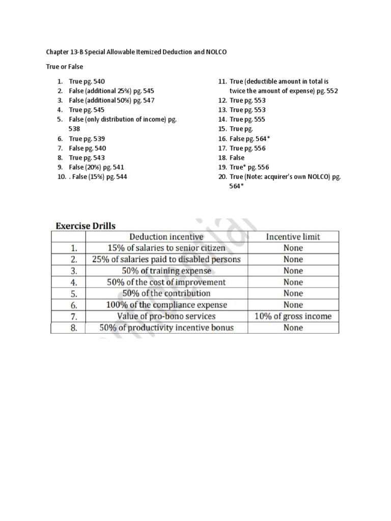 Chapter 13 B Special Allowable Itemized Deductions and NOLCO | PDF