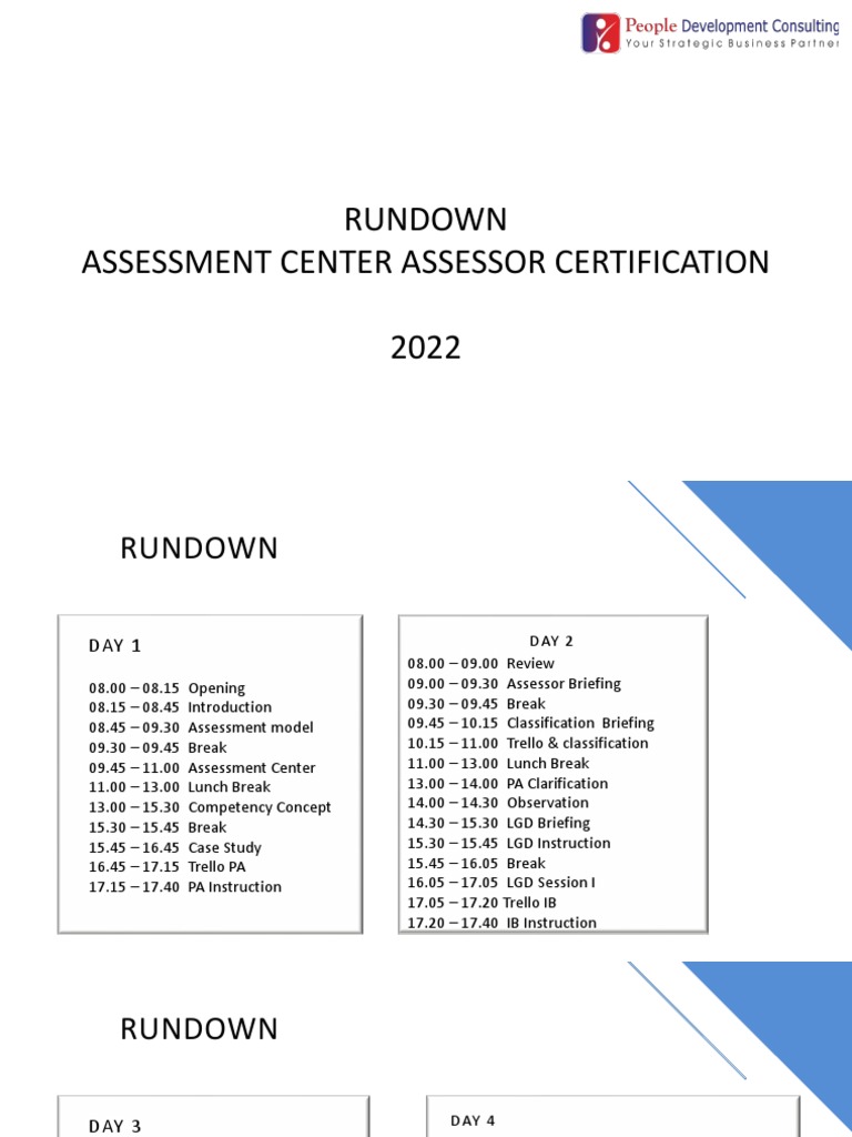 Rundown Assessment Center Assessor Certification 2022 | PDF ...