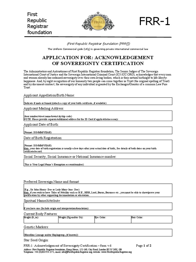 FRR-1 Acknowledgement of Sovereignty Certification - Form v.6 | PDF ...