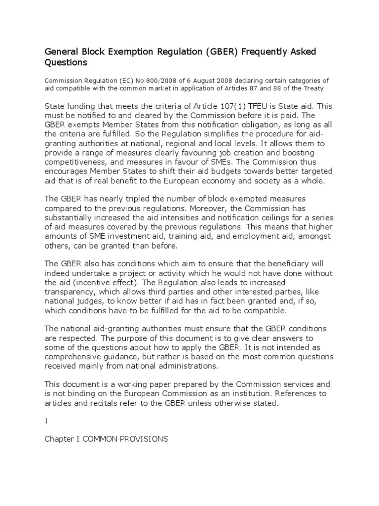GBER FAQs and Application Guidelines | PDF | Small And Medium Sized ...