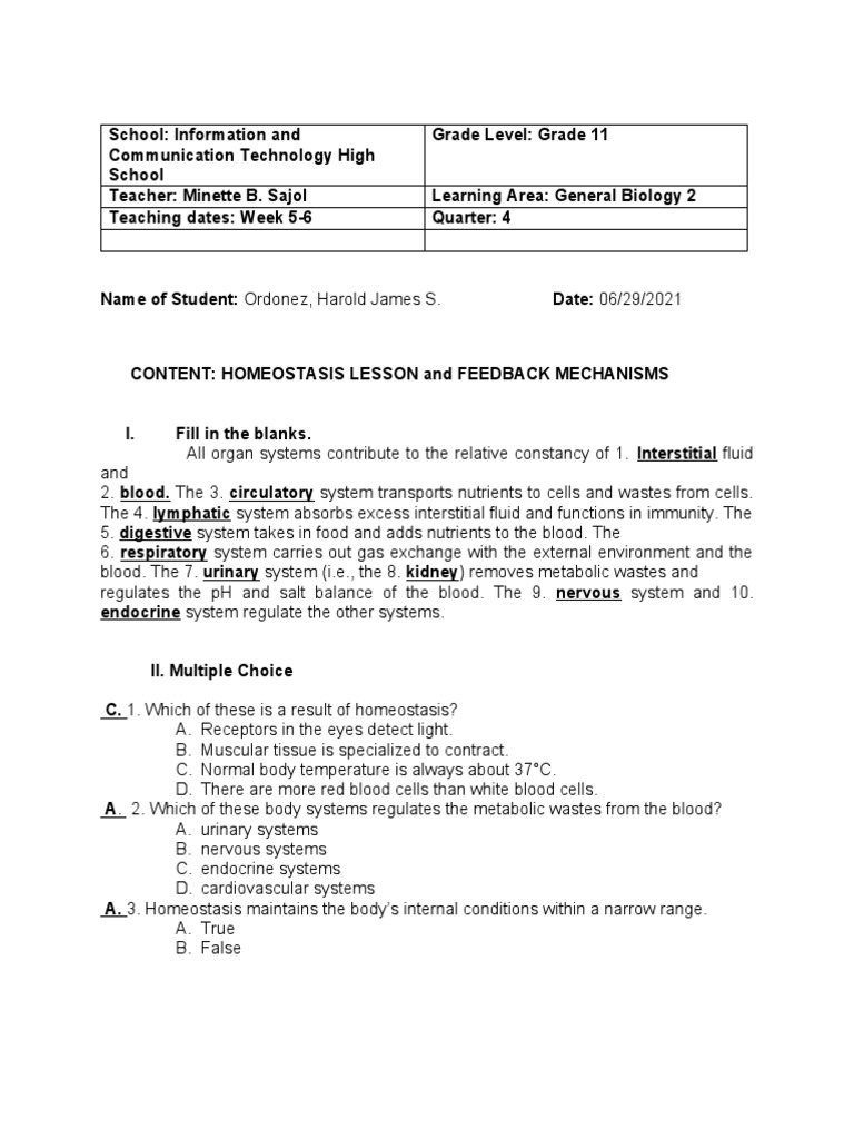 Homeostasis and Temperature Responses | PDF