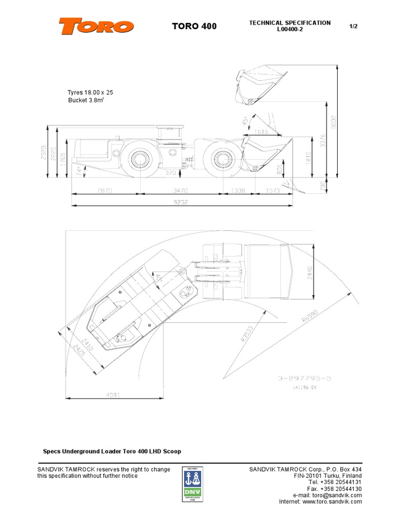 Toro 400 Technical Specifications | PDF | Engines | Loader (Equipment)