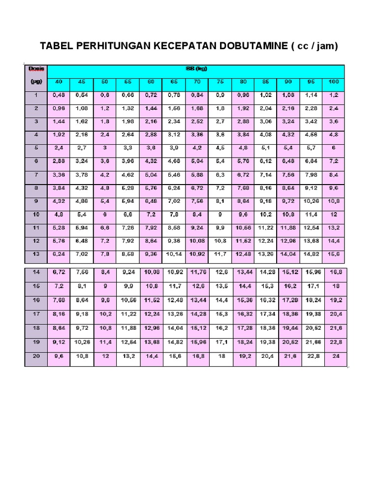 Tabel Perhitungan Kecepatan Dobutamine | PDF