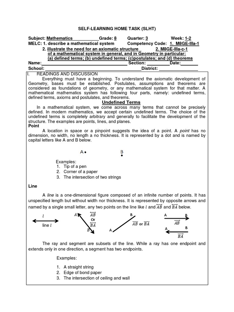 MATH 8 SLHT, Q3, Wk1-2 M8GE-IIIa-1 & M8GE-IIIa-c-1 | PDF | Triangle ...
