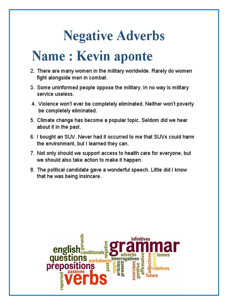Negative Adverbs | PDF | Social Science | Wellness