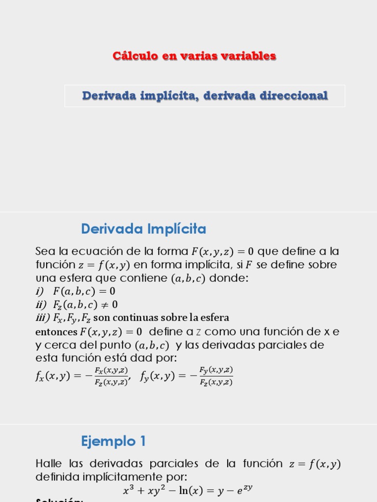 Sesion11 Derivada Implicita Direccional | PDF | Ecuación diferencial parcial | Derivado