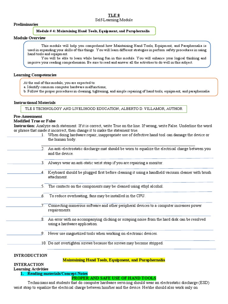 TLE 8 Module4 | PDF | Computer Hardware | Screw