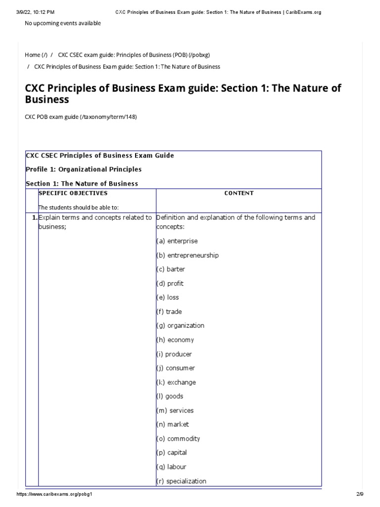 CXC Principles of Business Exam Guide: Section 1: The Nature of ...