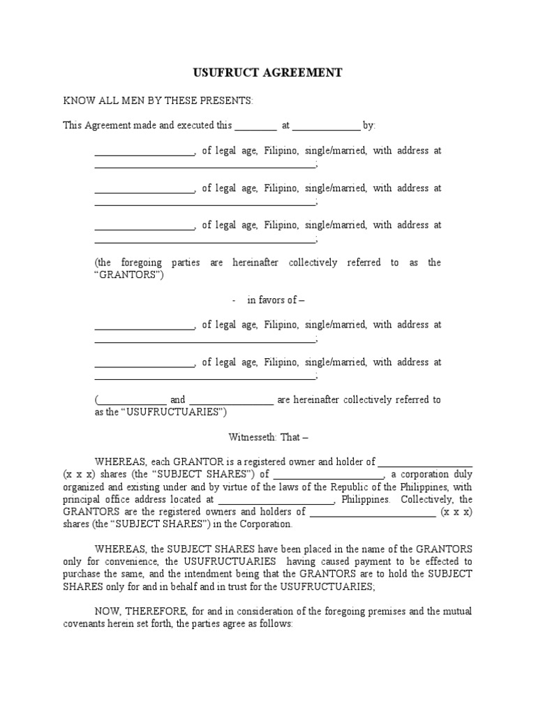 Usufruct Agreement | PDF | Property | Law And Economics