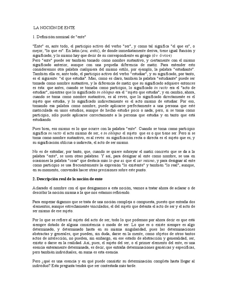 La Noción de Ente: Definición y Prioridad | PDF | Esencia | Realidad