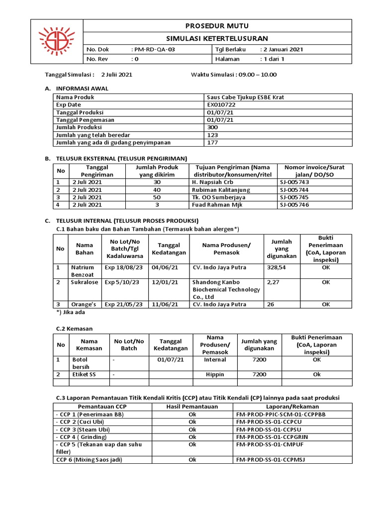 SIMULASI KETERTELUSURAN PRODUK | PDF